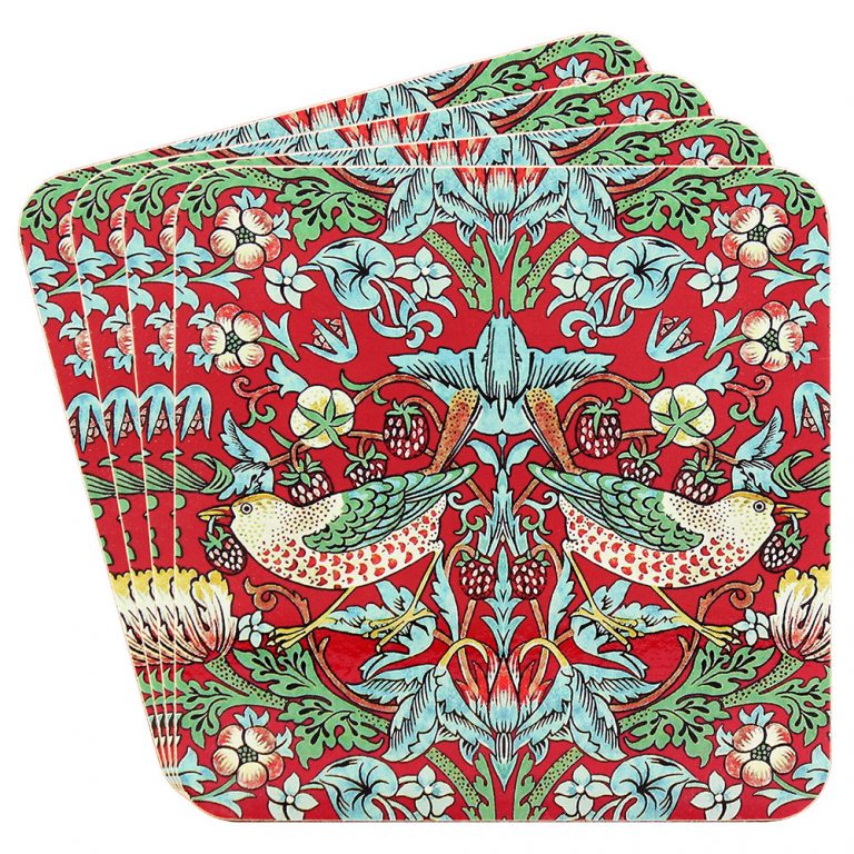 William Morris Red Strawberry Thief Coasters - Desina William Morris Red Strawberry Thief Coasters - Desina